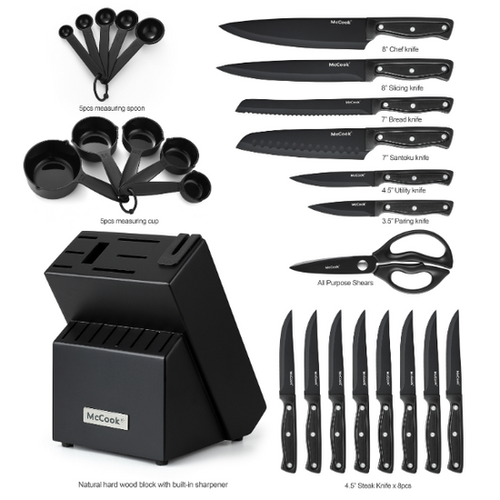 McCook Knife Set with Built-in Sharpener Block, MC701 Kitchen Knife Se